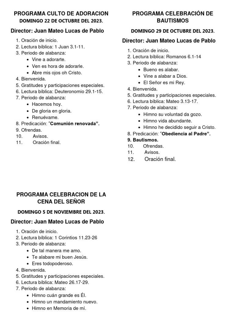 Programas de Culto | PDF | eucaristía | Oración