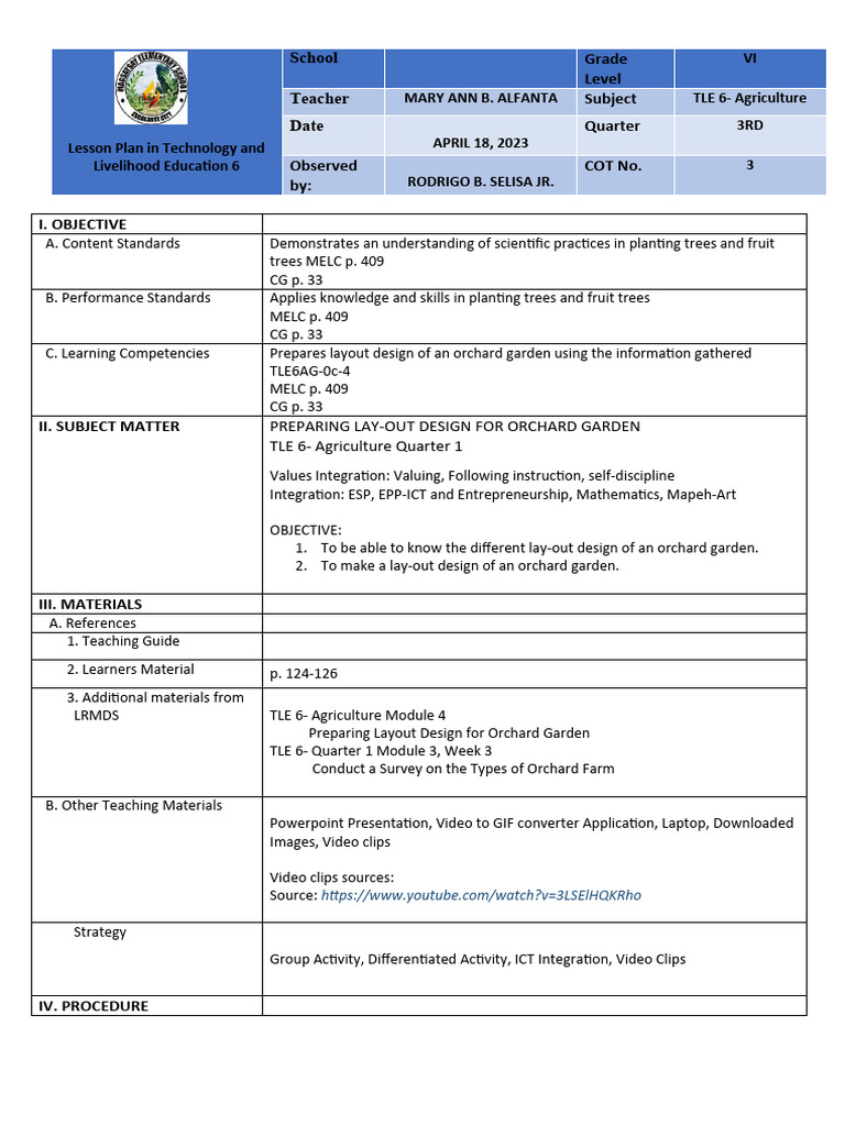 Final For COT 1 TLE 6 - Agriculture | PDF | Area | Learning