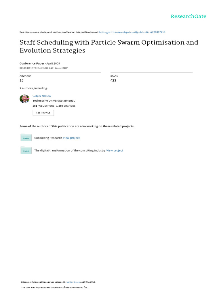Staff Scheduling With Particle Swarm Optimisation Pdf Matrix Mathematics Applied Mathematics