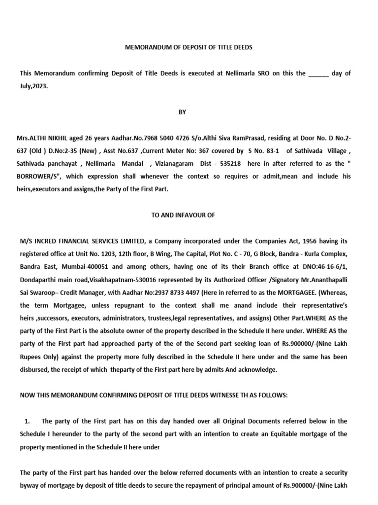 RAMANAMMA BANGLES MODT FORMAT | PDF | Mortgage Loan | Mortgage Law