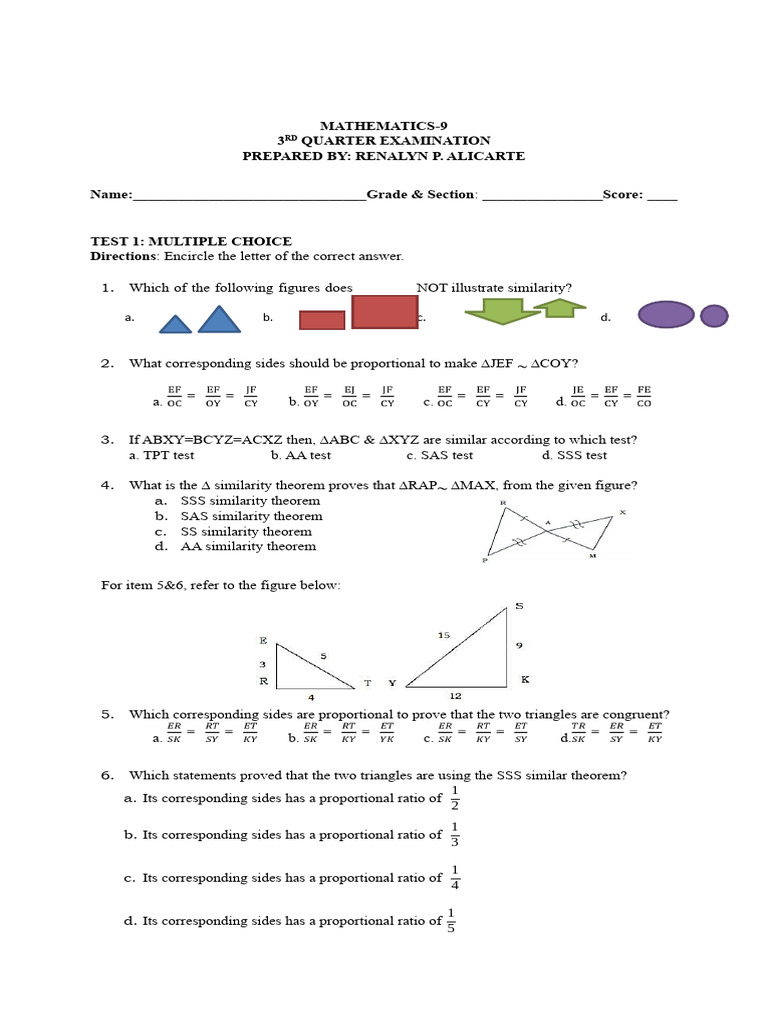 Triangle Similarity Concepts and Problems | PDF | Triangle | Geometric ...