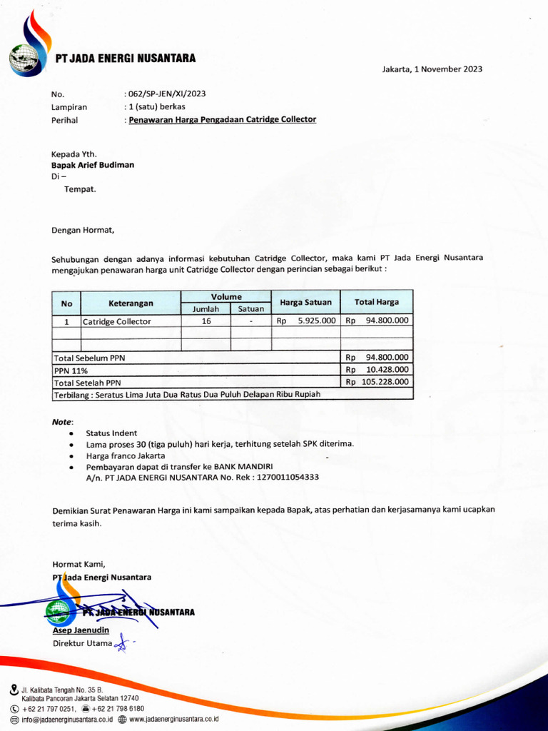 Surat Penawaran Catridge | PDF