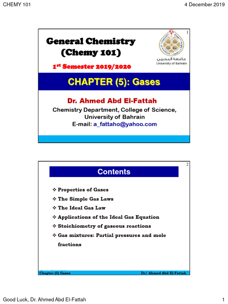 101 - Chapter (5) - Gases - Chang | PDF | Gases | Mole (Unit)