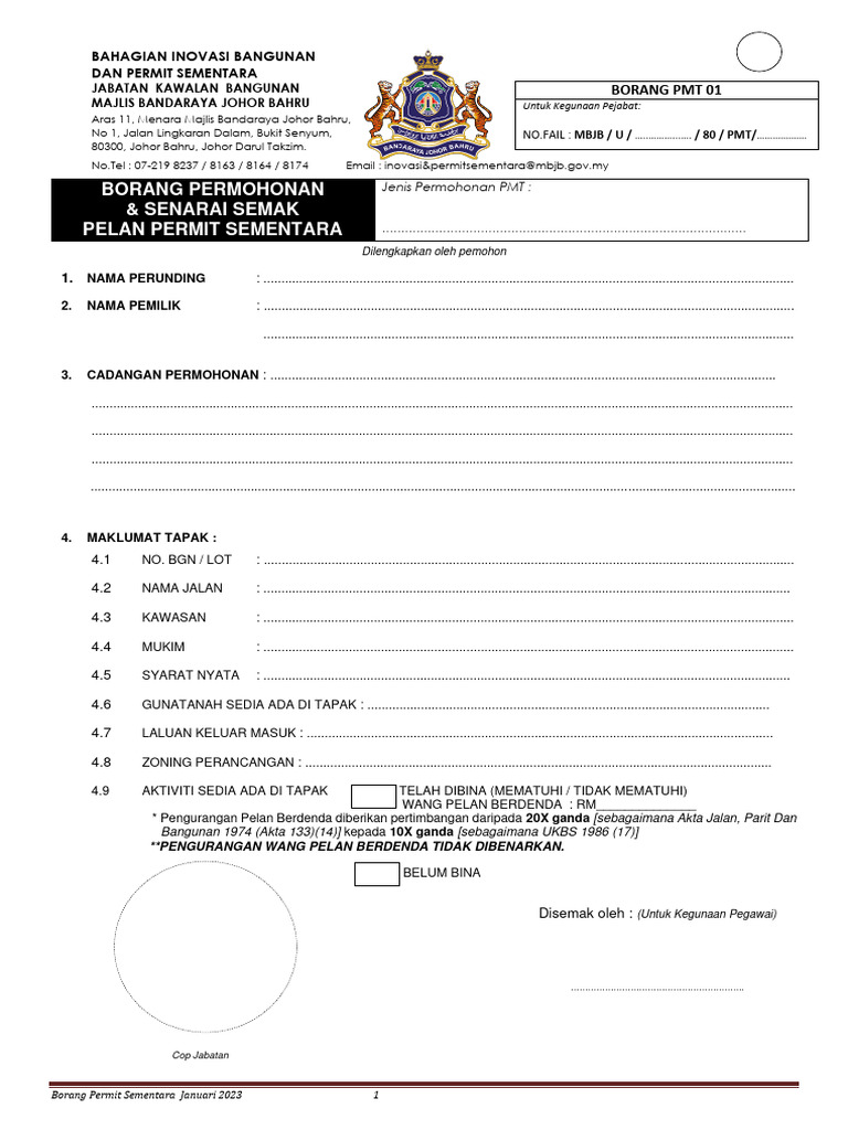 Borang Permit Sementara MBJB | PDF | Teknologi & Rekayasa