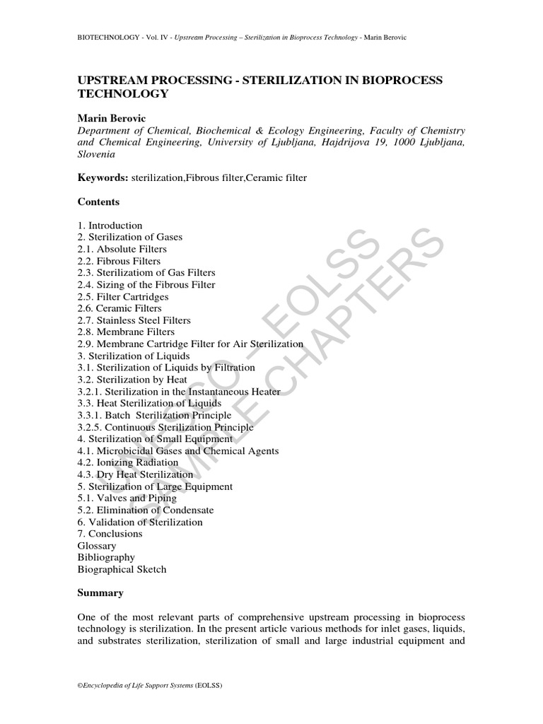 Upstream Processing - Sterilization in Bioprocess Technology | PDF ...