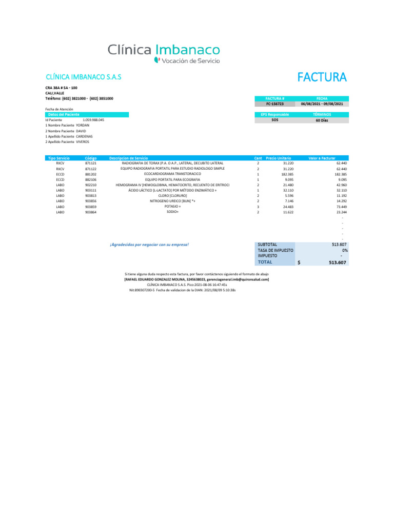 Factura de Servicios Clínica Imbanaco | PDF