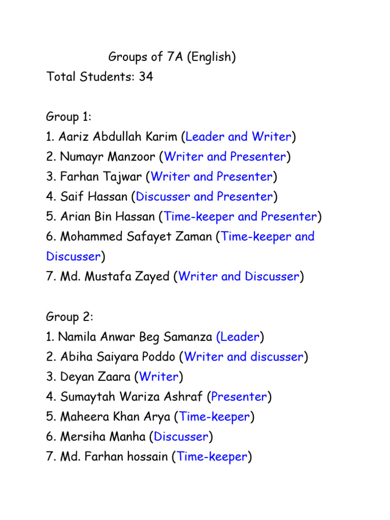 7A English Group List | PDF | Foreign Language Studies | Religion ...