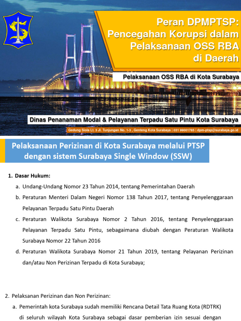 OSS 1 Peran DMPTSP Surabaya Paparan M. Taswin - 14-12-2021 | PDF
