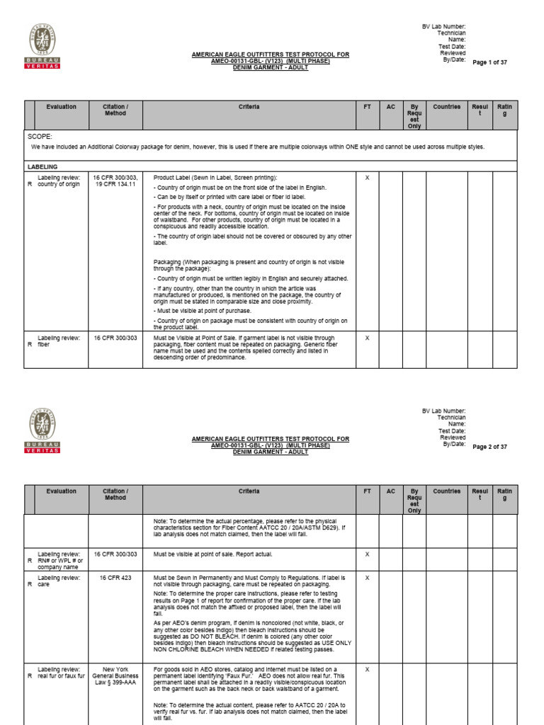 Ameo SL PTCL 00131 GBL Denim Garment Adult Multi Phase v123 | PDF | Textiles | Packaging And ...