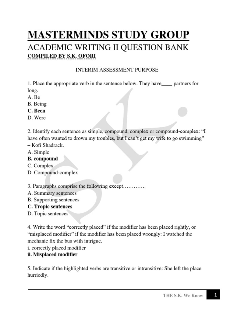 Academic Writing II Question Bank | PDF | Ellipsis | Sentence (Linguistics)