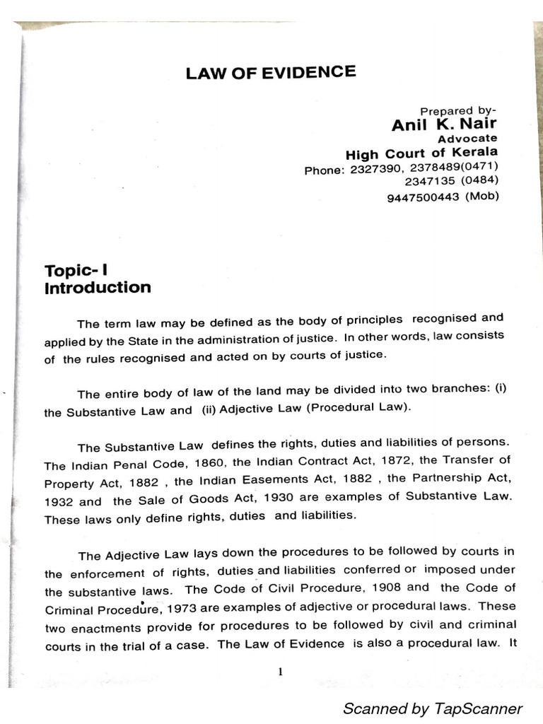 Law of Evidence Anil K Nair | PDF