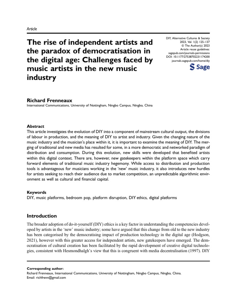 DIY Challenges in the Digital Music Era | PDF | Do It Yourself ...