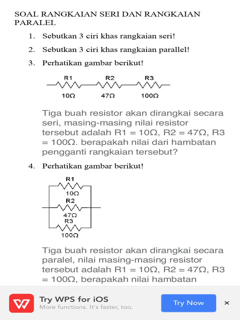 Soal Rangkaian Seri Dan Rangkaian Paralel | PDF