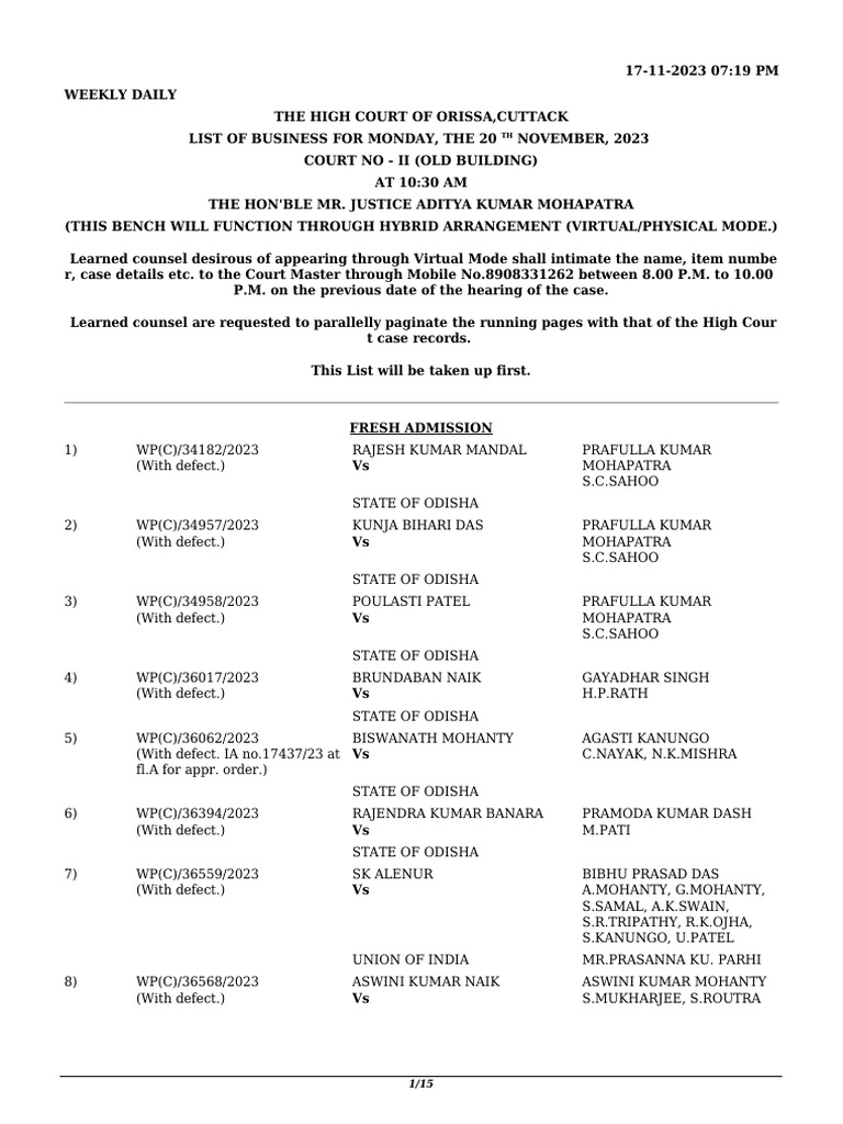 Display Causelist | PDF