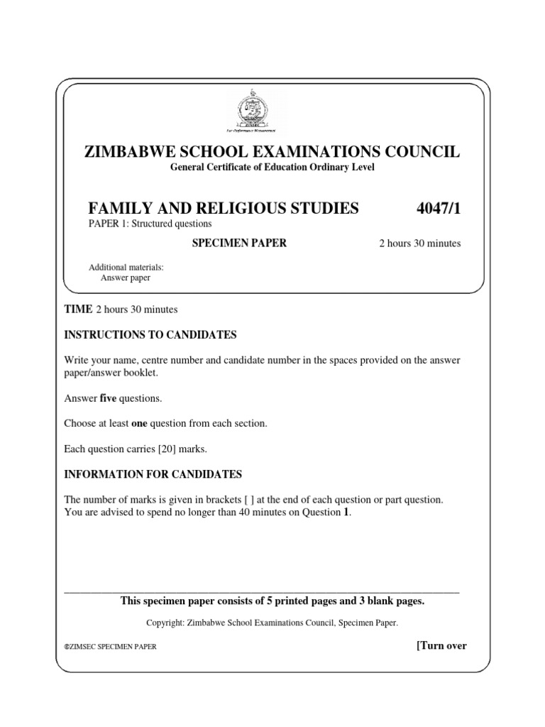 O-Levels Family and Religious Studies 2018-1 | PDF | Religious Faiths