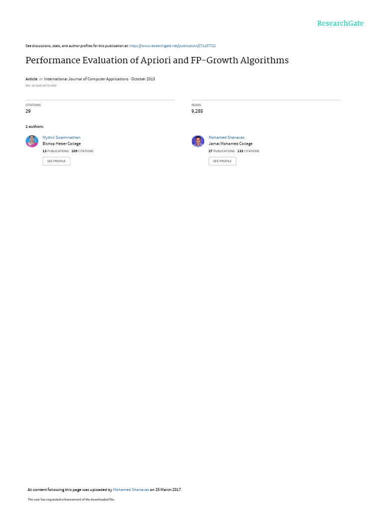 Performance Evaluation of Apriori and FP-Growth Al | PDF | Information ...