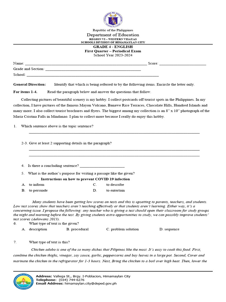 Grade 4 Quarter 1 Periodical Exam | PDF