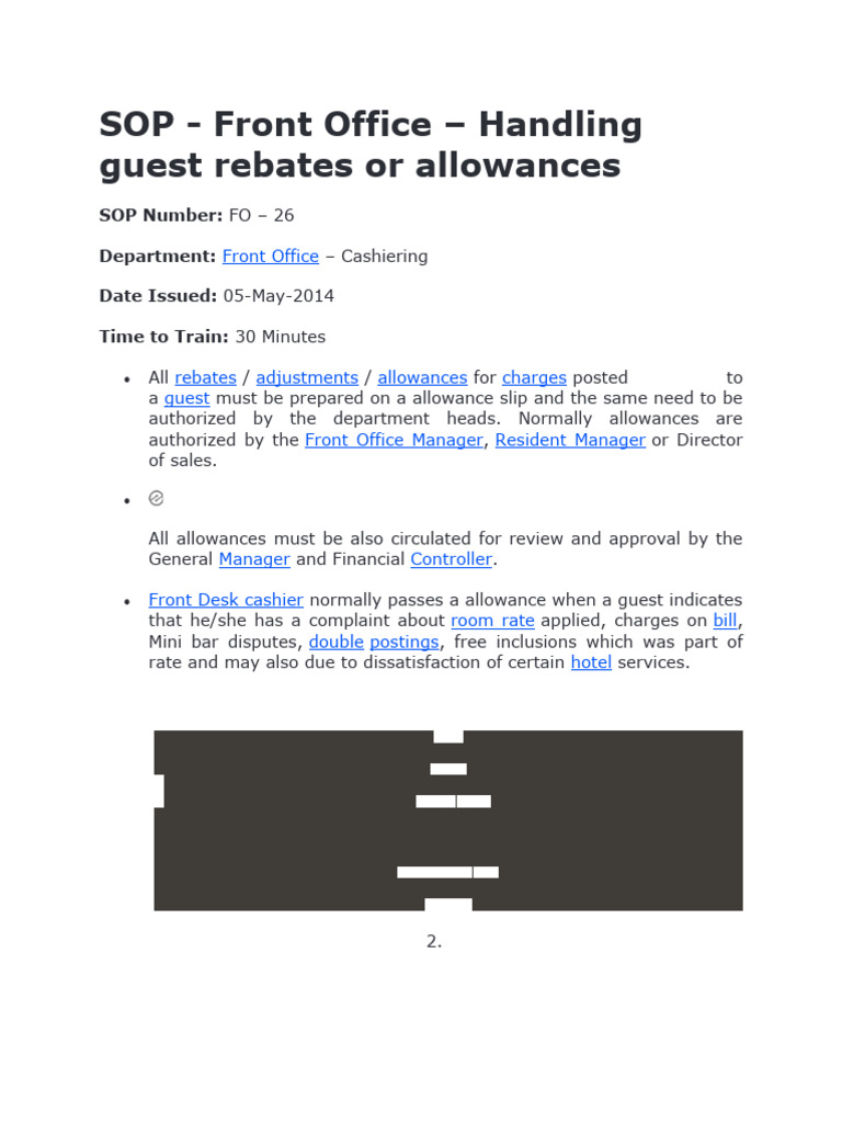 SOP - Front Office - Handling Guest Rebates or Allowances | PDF | Audit ...