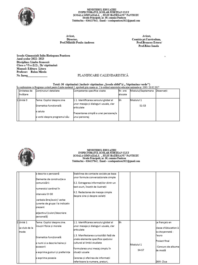 Planificari Franceza 6 | PDF