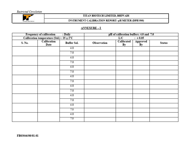 Annexure-1 Instrument Calibration Report PH Meter | PDF