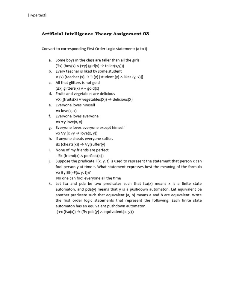 Artificial Intelligence Theory Assignment 03 Solution | PDF
