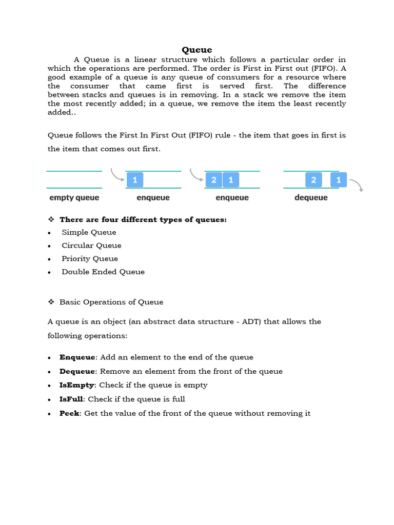 Queue | PDF | Queue (Abstract Data Type) | Computer Science Queue | PDF | Queue (Abstract Data Type) | Computer Science