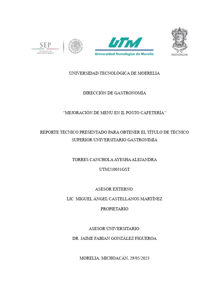 Reporte Tecnico TSU | PDF | Cocina italiana | Alimentos