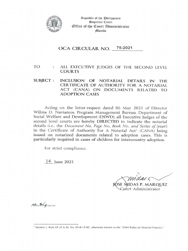 OCA Circular No. 75 2021 | PDF