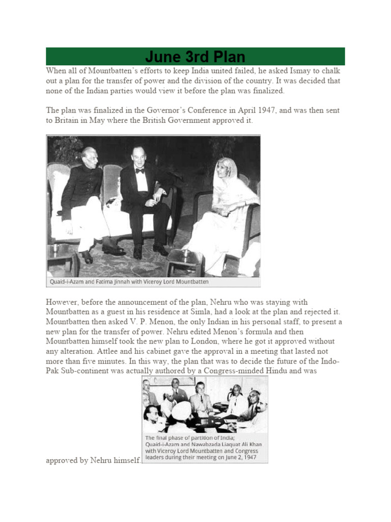 3rd June Plan | PDF | Jawaharlal Nehru | British India
