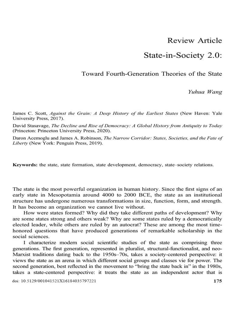 YUHUA WANG, State-In-Society 2.0 Toward Fourth Generation Theories of ... YUHUA WANG, State-In-Society 2.0 Toward Fourth Generation Theories of ...