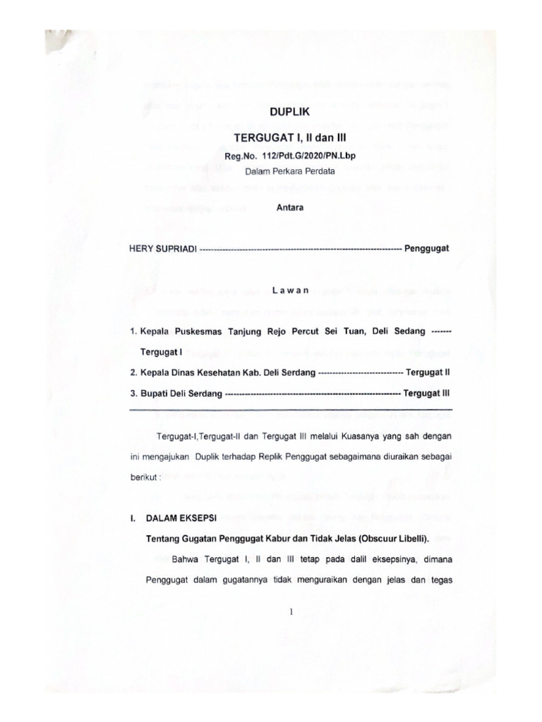 Duplik Tergugat | PDF