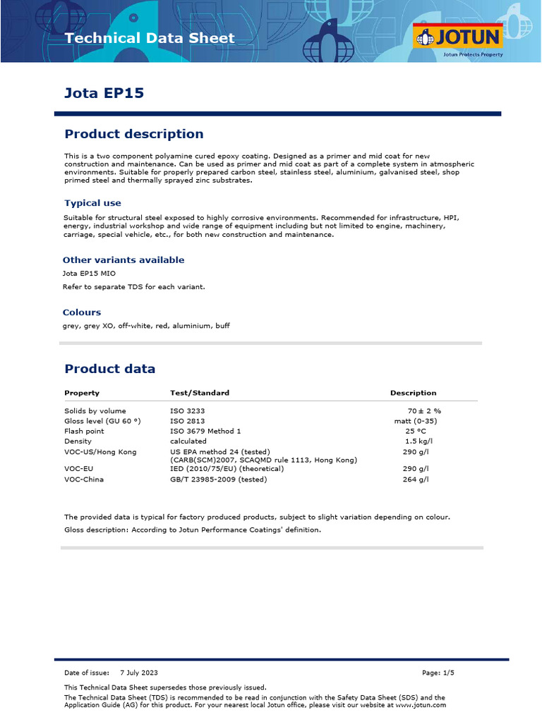 Jota EP15 Epoxy Coating Technical Data | PDF | Abrasive | Epoxy
