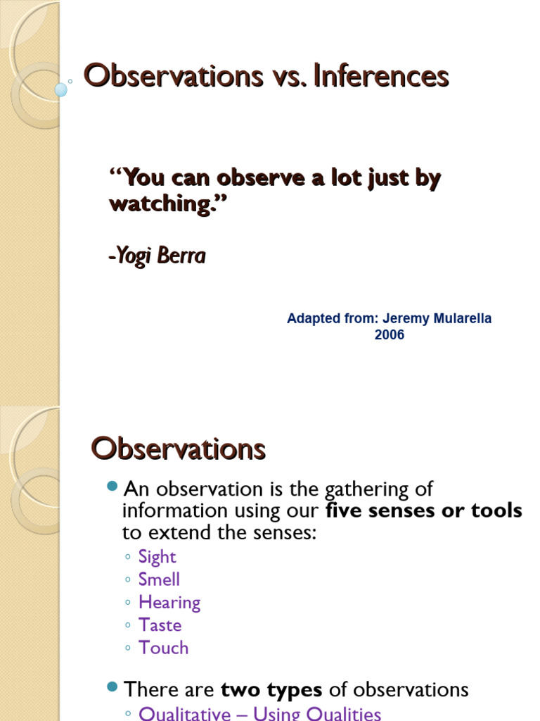 Observations Vs Inferences | PDF | Observation | Inference