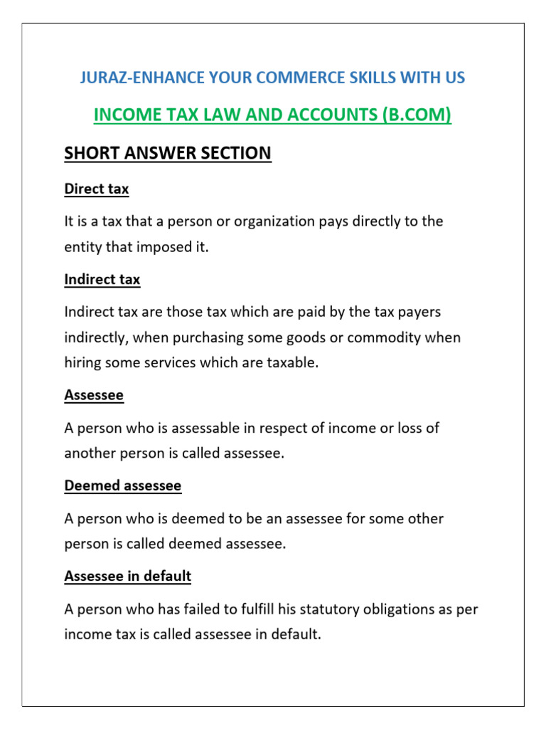INCOME TAX Short ANSWERS by JURAZ | PDF | Cost Of Living | Taxes