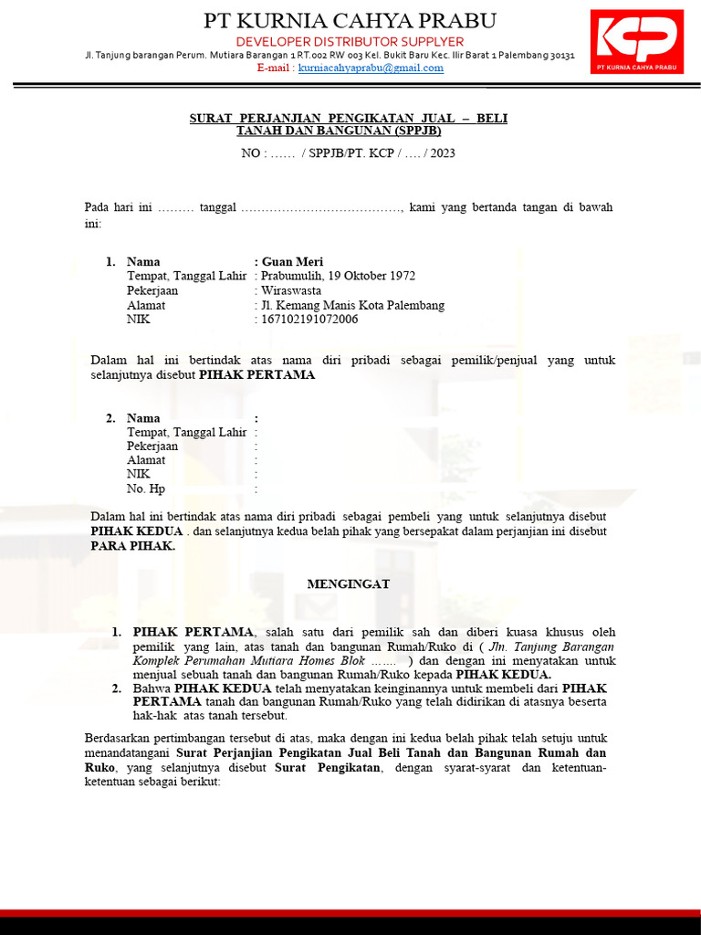 Form Kosong PPJB Tipe 50 | PDF