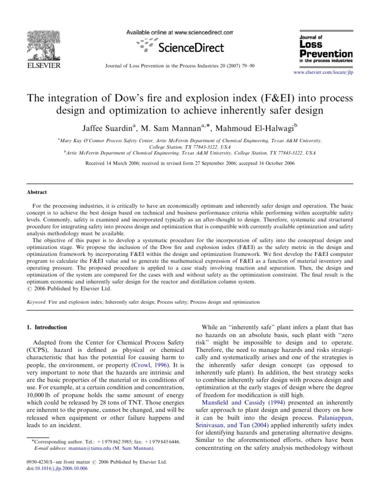 Integrating Fire & Explosion Index in Design | PDF | Hazards ...