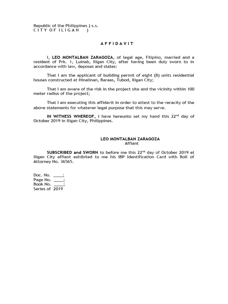 Affidavit - No Other Wife | PDF