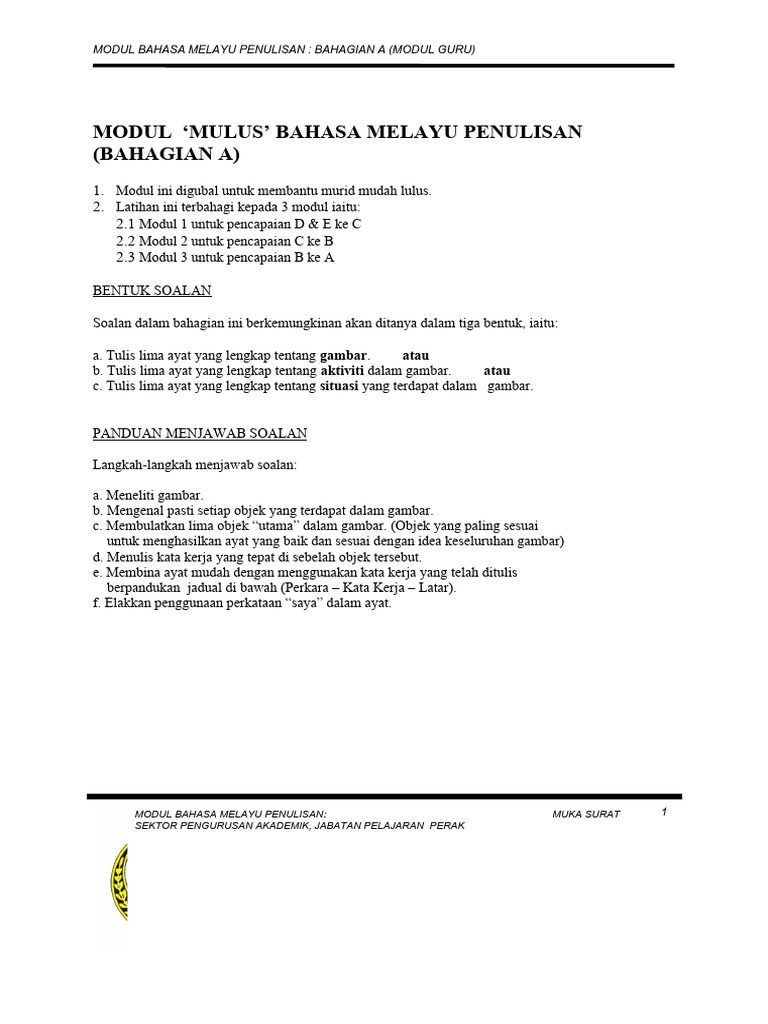 BM Penulisan - Bahagian A - Modul Cikgu - by SPAPP | PDF