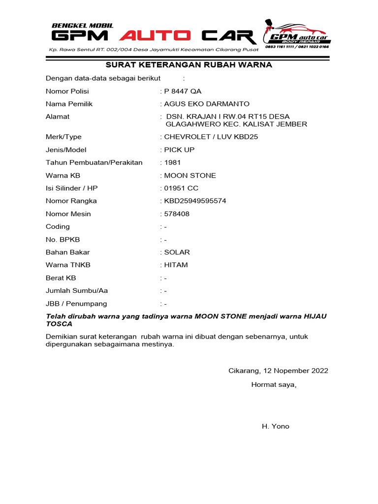 Surat Keterangan Rubah Warna | PDF