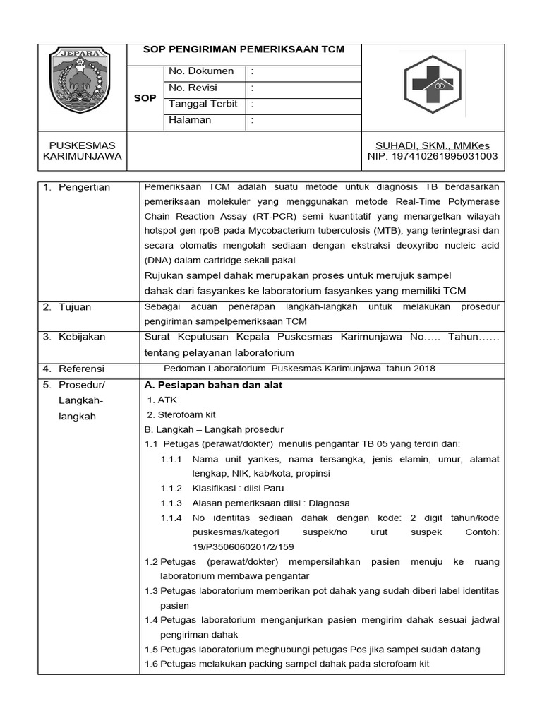Sop Pengiriman Sampel TCM | PDF