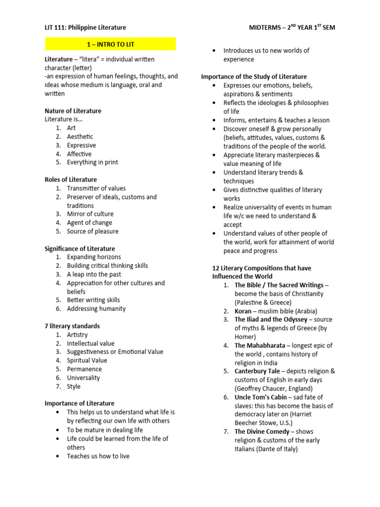 Literature Reviewer Pdf Poetry Metre Poetry
