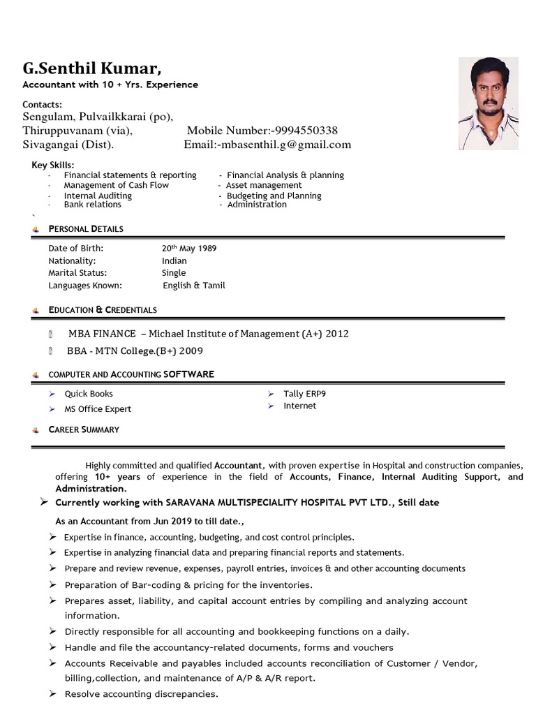 Senthil CV | PDF | Accounting | Accounts Payable