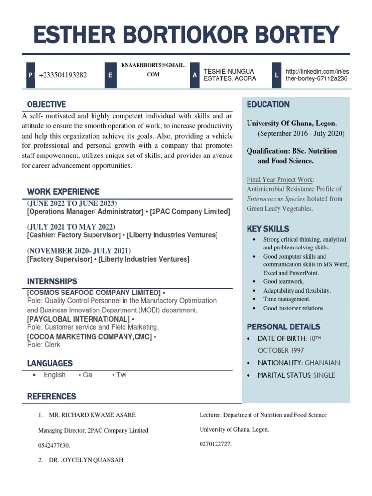Esther's CV | Download Free PDF | Business