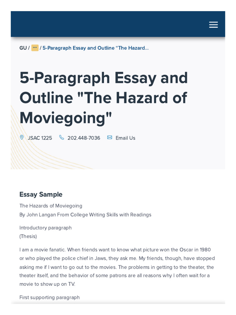 5-Paragraph Essay and Outline - The Hazard of Moviegoing - Resources ...