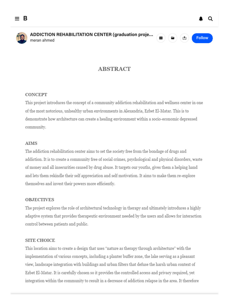 ADDICTION REHABILITATION CENTER (Graduation Project) On Behance | PDF ...