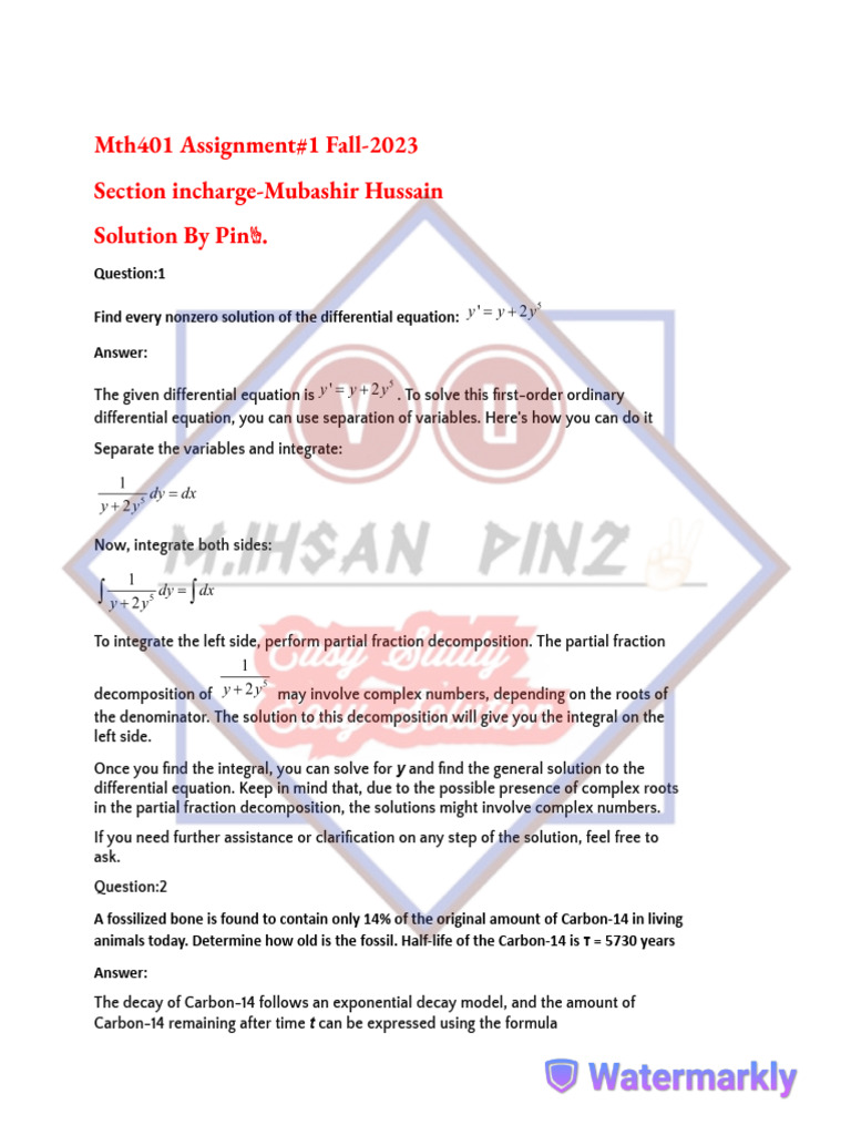 Mth401 # Mubashir - Assignment | PDF