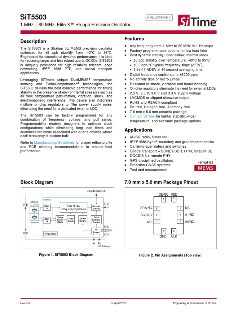 SiT5503 Datasheet | PDF | Electronic Engineering | Electrical Engineering
