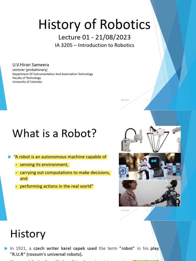 Lecture 1 Robotics | PDF | Robot | Robotics