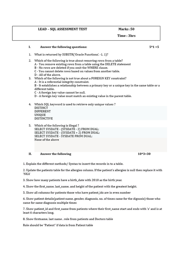 Talent - Rise - SQL Assessment | PDF | Information Technology Management | Data