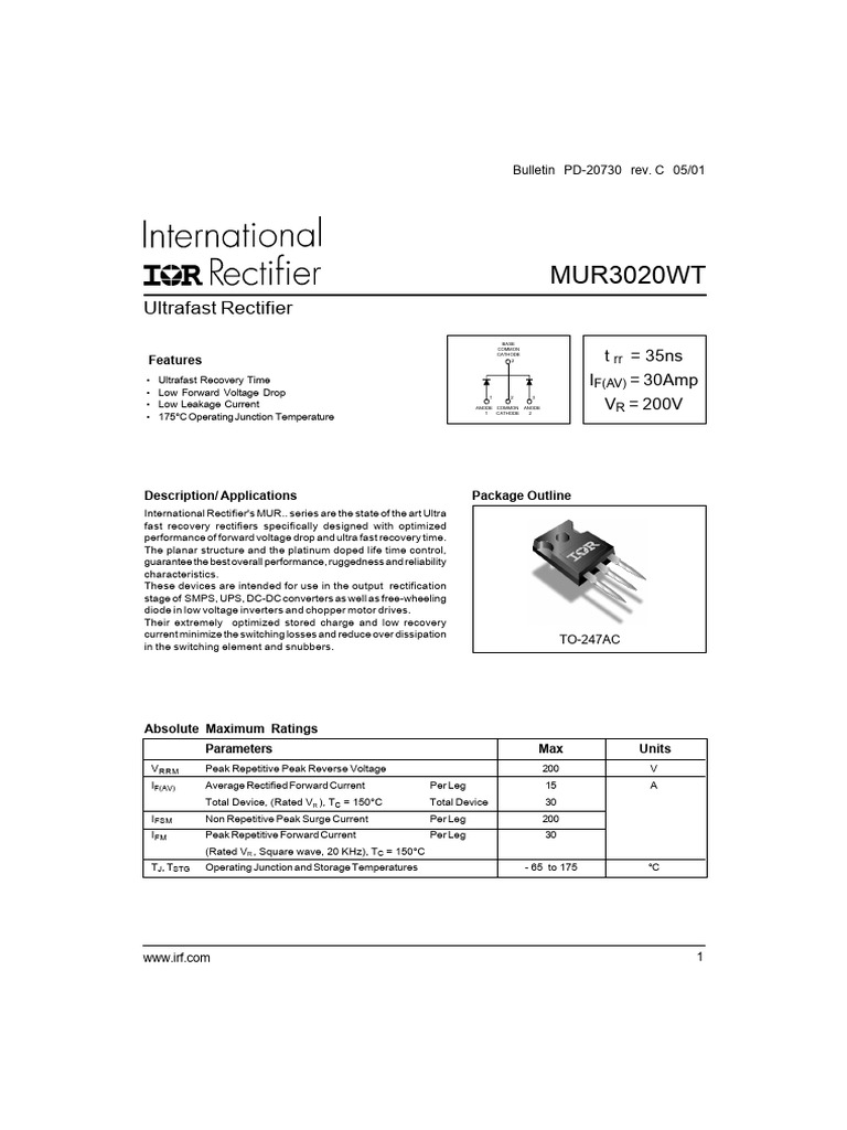 MUR3020WT InternationalRectifier | PDF | Rectifier | Manufactured Goods